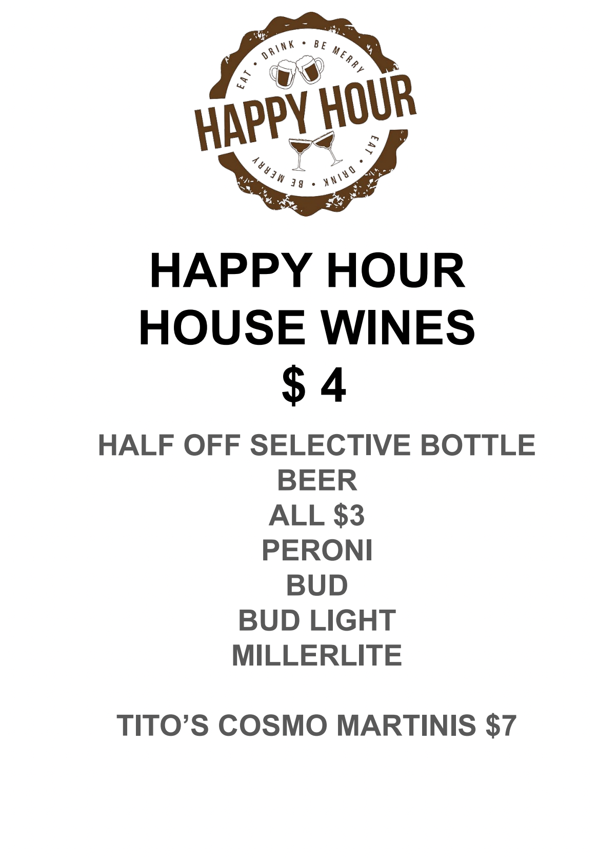 Happy Hour Menu – Ebby's Ristorante and Lounge